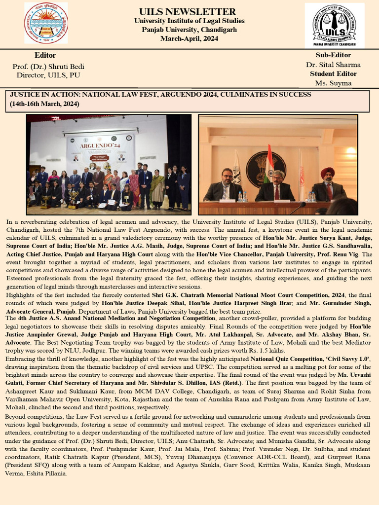 UILS National Law Fest Arguendo 2024 Success | PDF | Artificial ...