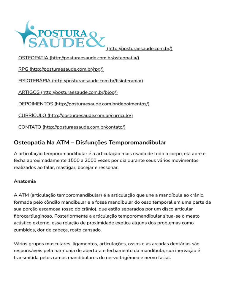 Osteopatia Na ATM - Disfunções Temporomandibular - Postura e Saúde ...