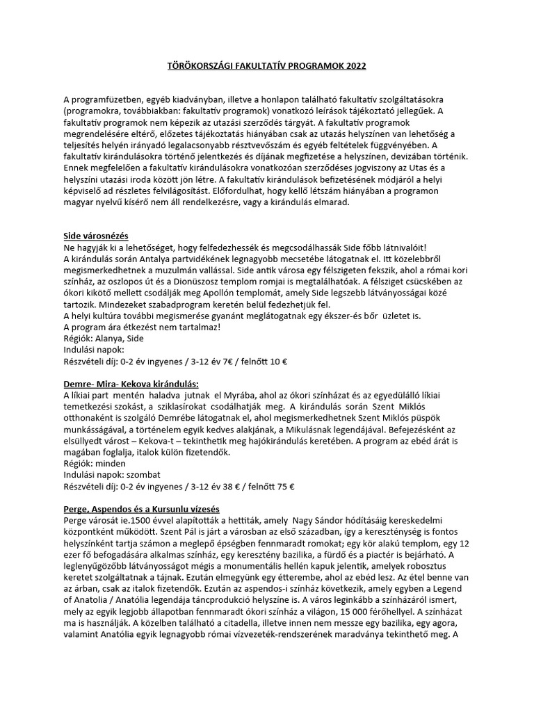 Macarca Turlar 2022 | PDF