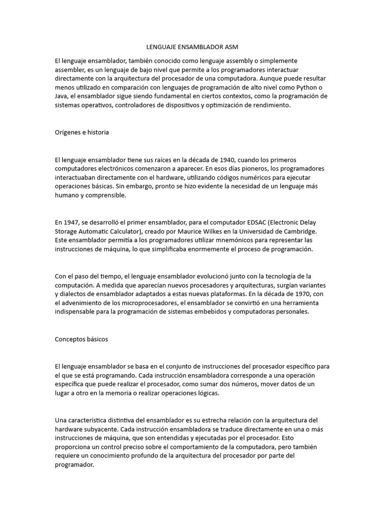 Lenguaje Ensamblador | PDF | Lenguaje ensamblador | Programa de computadora