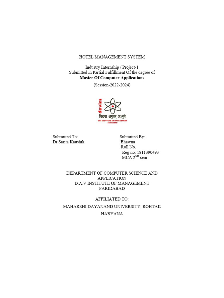 Bhawna Jha Hotel Management System | PDF | Computing | Software