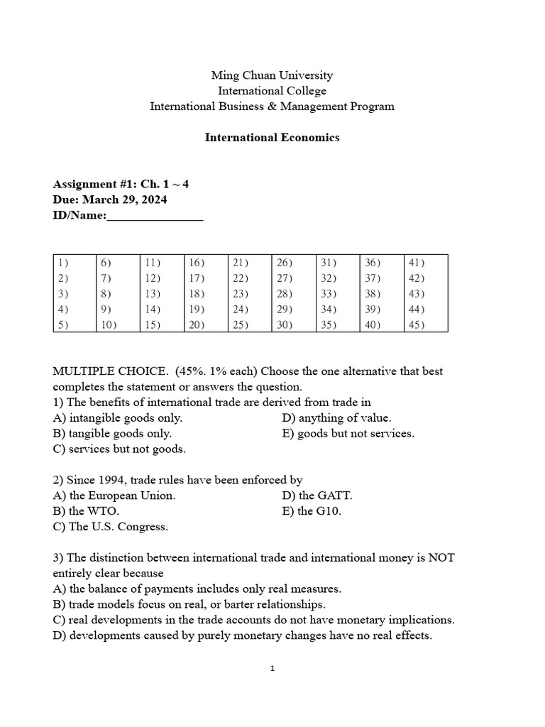 International Economics - Practice Test Bank | PDF | Comparative ...