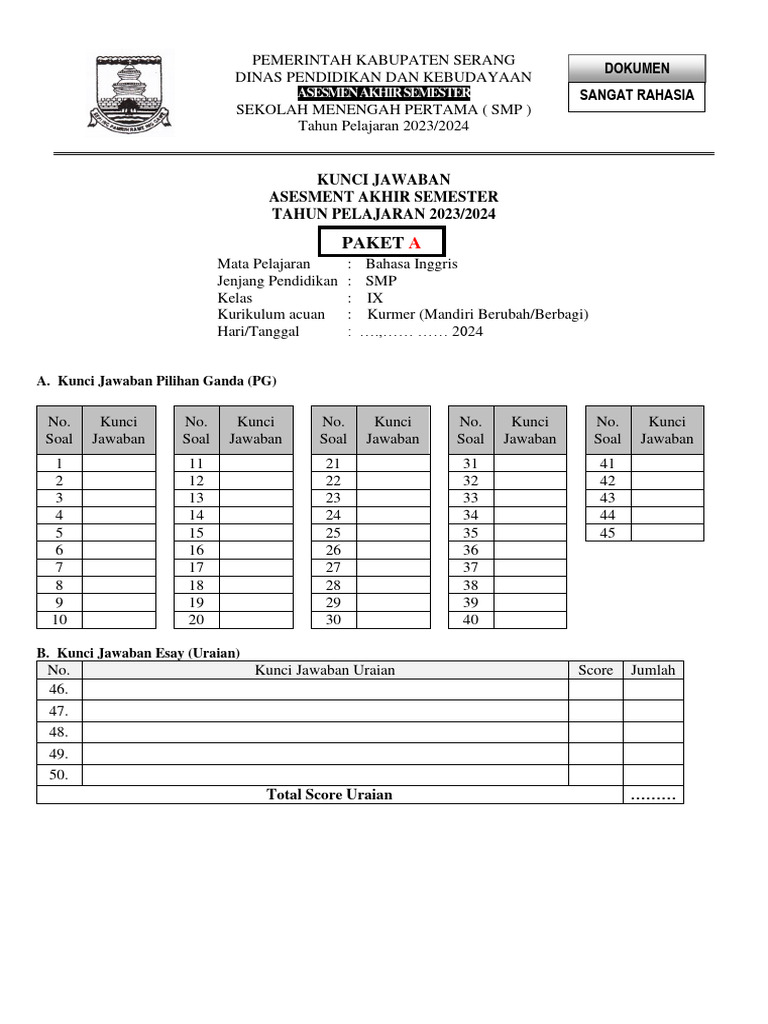 FORMAT KUNCI JAWABAN PAT-AAS + Penskoran | PDF