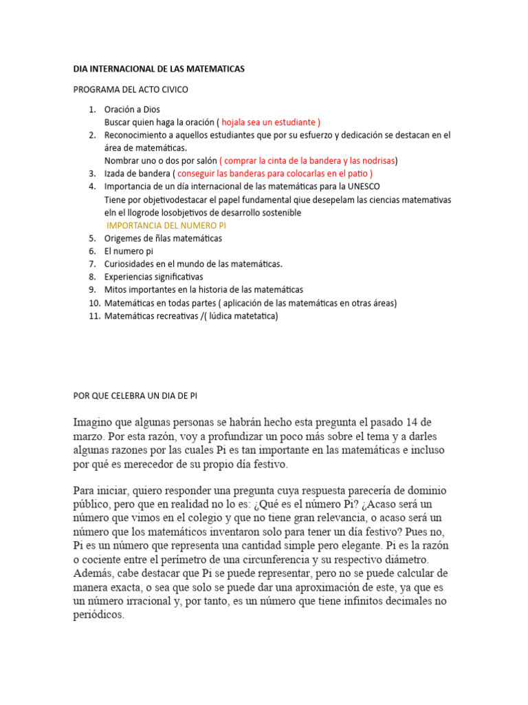 Dia Internacional de Las Matematicas | PDF | Pi | Matemáticas