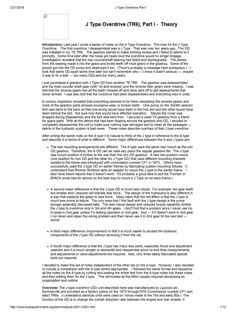 J Type Overdrive Part I | PDF | Clutch | Gear