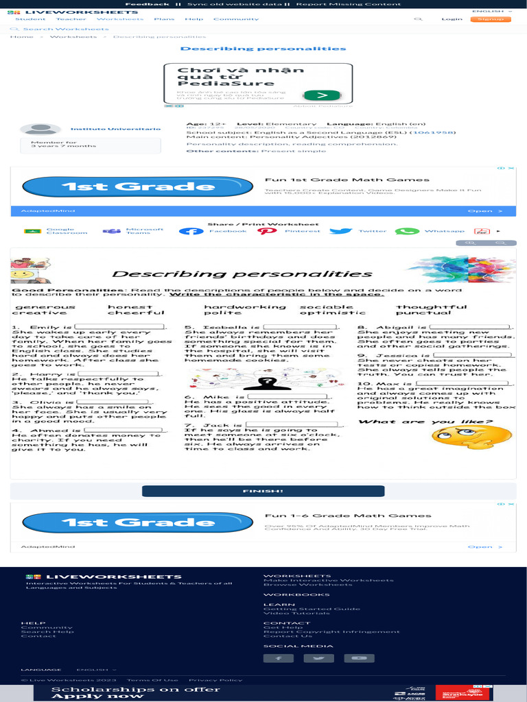 Describing Personalities Worksheet Live Worksheets | PDF | Worksheet ...