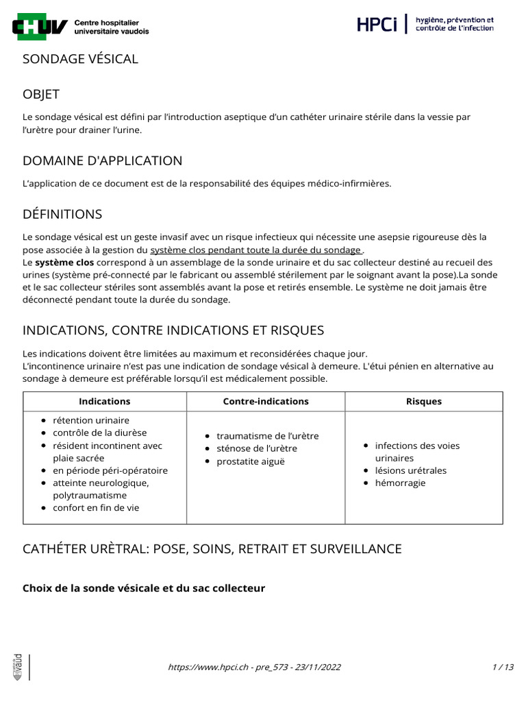 Protocole de Sondage Vésical | PDF | Spécialités médicales | Urologie