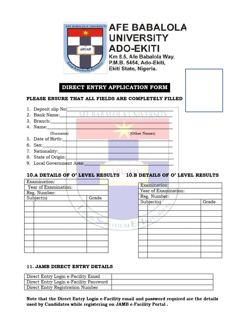 Direct Entry Application Form | PDF