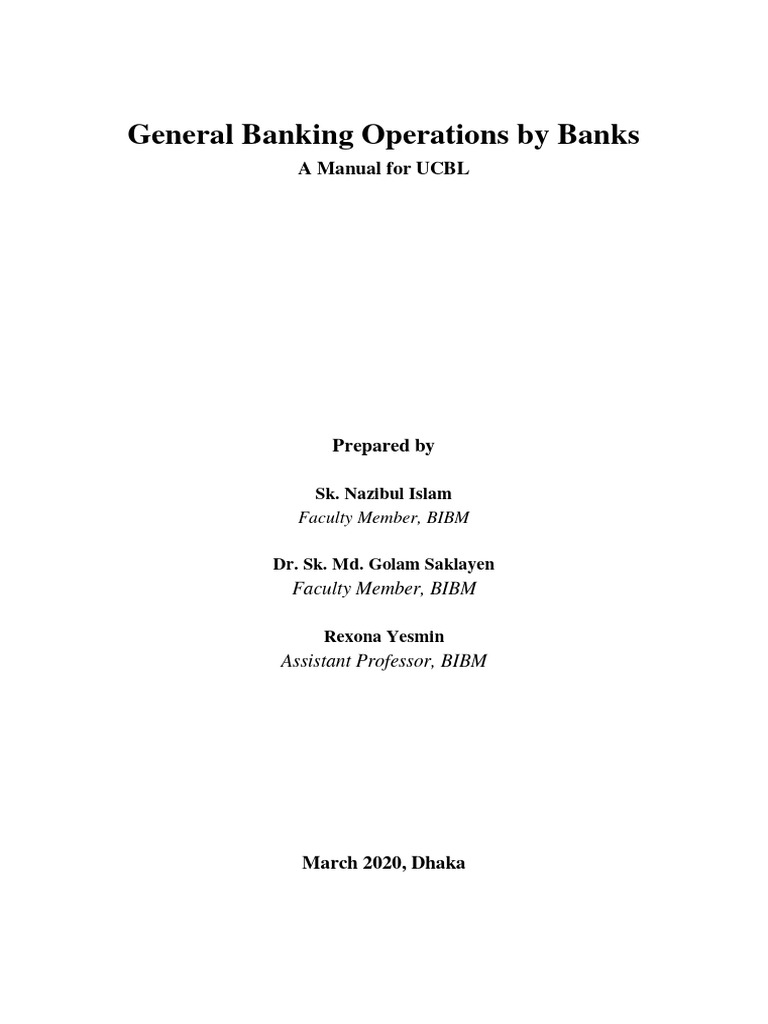 General Banking Operations Manual for UCBL | PDF | Banks | Cheque
