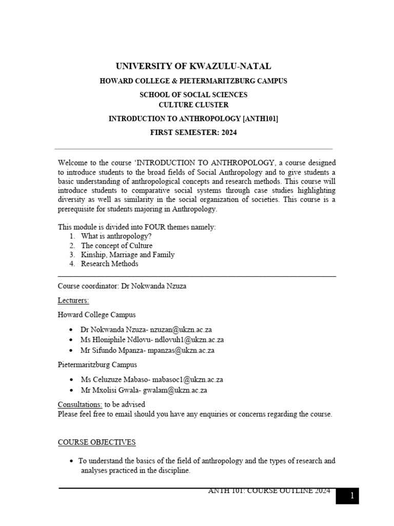 Anth 101 Course Outline | PDF | Anthropology | Cultural Anthropology