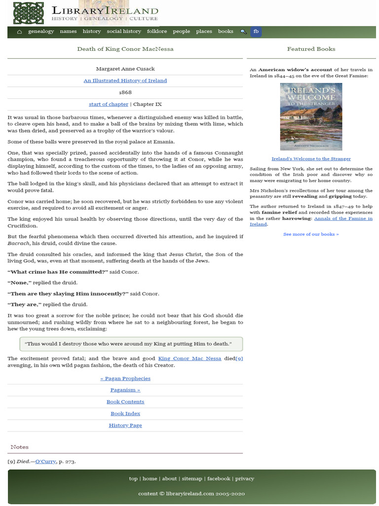Death of King Conor MacNessa - Illustrated History of Ireland | PDF