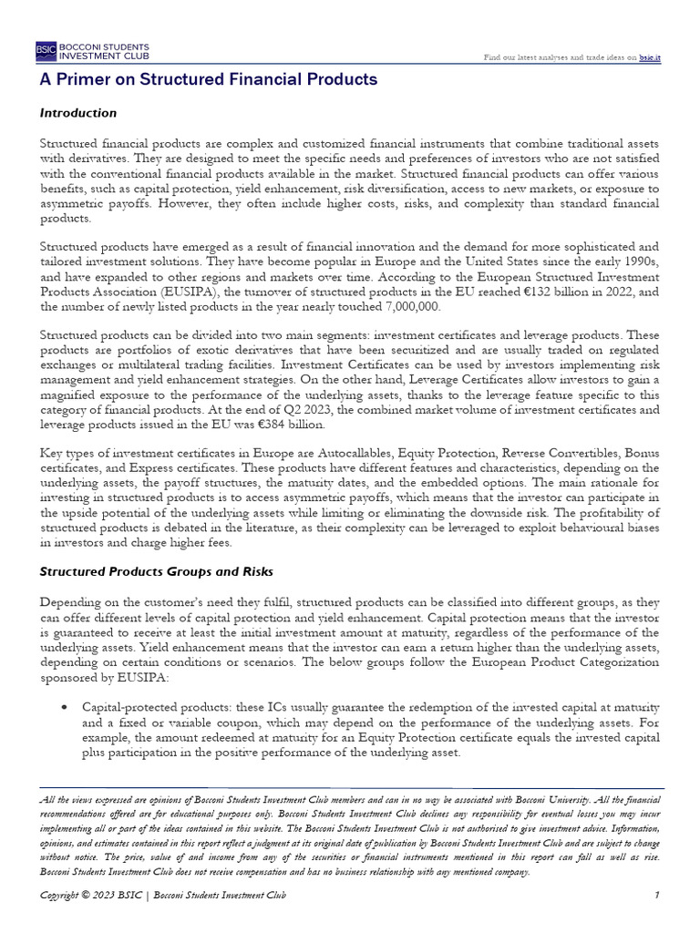 A Primer On Structured Financial Products | PDF | Derivative (Finance ...
