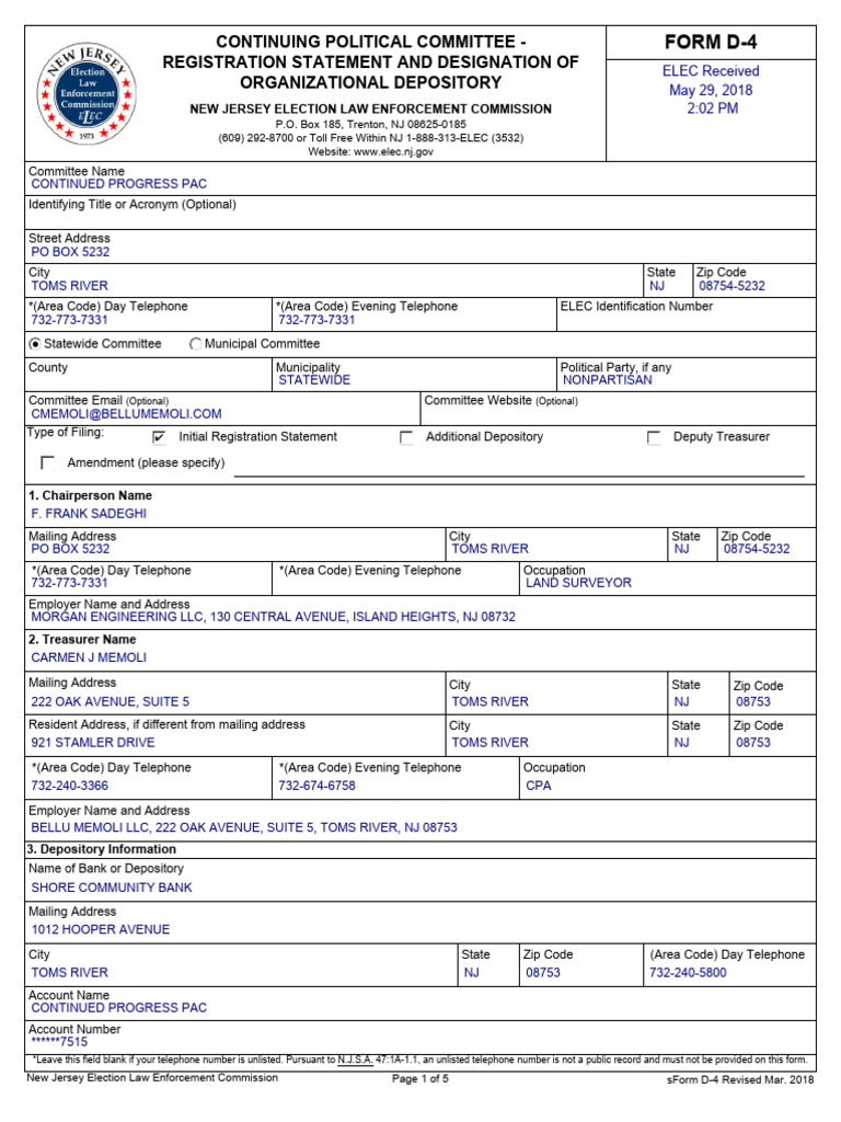 NJ Election Law Enforcement Commission (ELEC) Filing by Continued ...