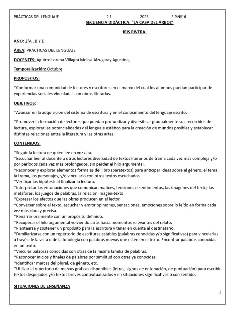 Secuencia Didáctica: La Casa del Árbol | PDF | Comunicación humana ...