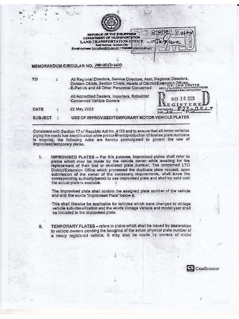 Use of Improvised-Temporary Motor Vehicle Plates | PDF