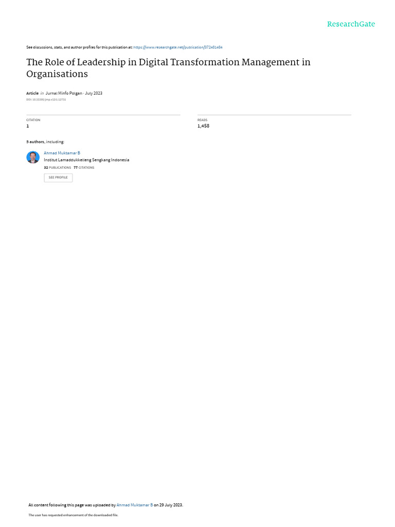 The Roleof Leadershipin Digital Transformation Management | PDF | Leadership | Transformational ...