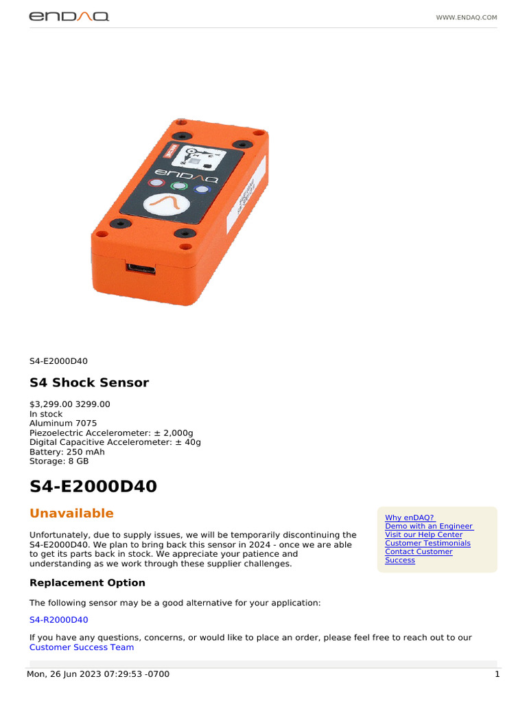 Datasheet S4-E2000D40 | PDF | Accelerometer | Sampling (Signal Processing)