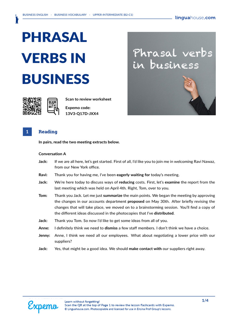 Phrasal Verbs in Business American English Student Ver2 | PDF