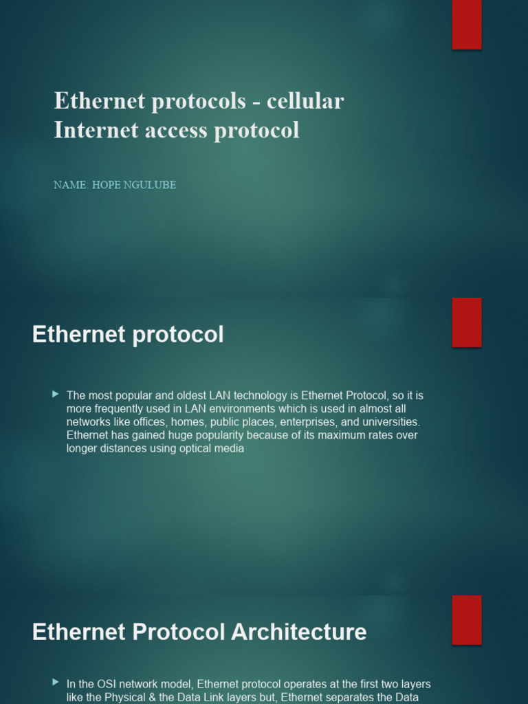 Ethernet Protocals - Cellular Internet Access Protocal | PDF | Ethernet | Computer Network