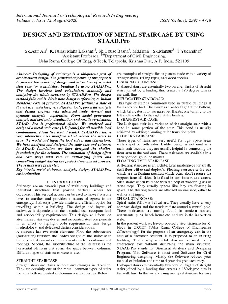 Design and Estimation of Metal Staircase by Using STAAD - Pro ...