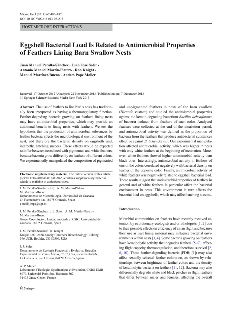 18 Peralta-Sanchez 2014 MicrobEcol | PDF | Feather | Colony Forming Unit