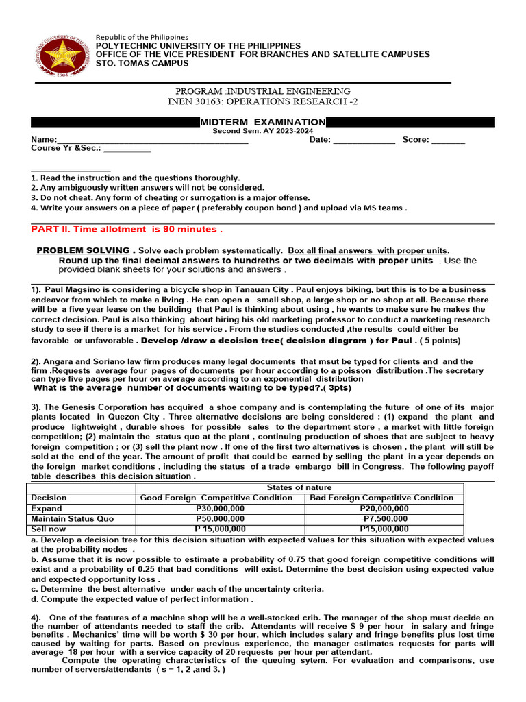 MIDTERM EXAM (Part 2) - OR - 2 2nd Sem - 2023-2024 | PDF