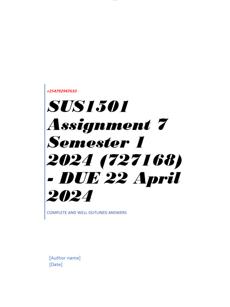 SUS1501 Assignment 7 Semester 1F3 | PDF | Sustainability | Water Scarcity