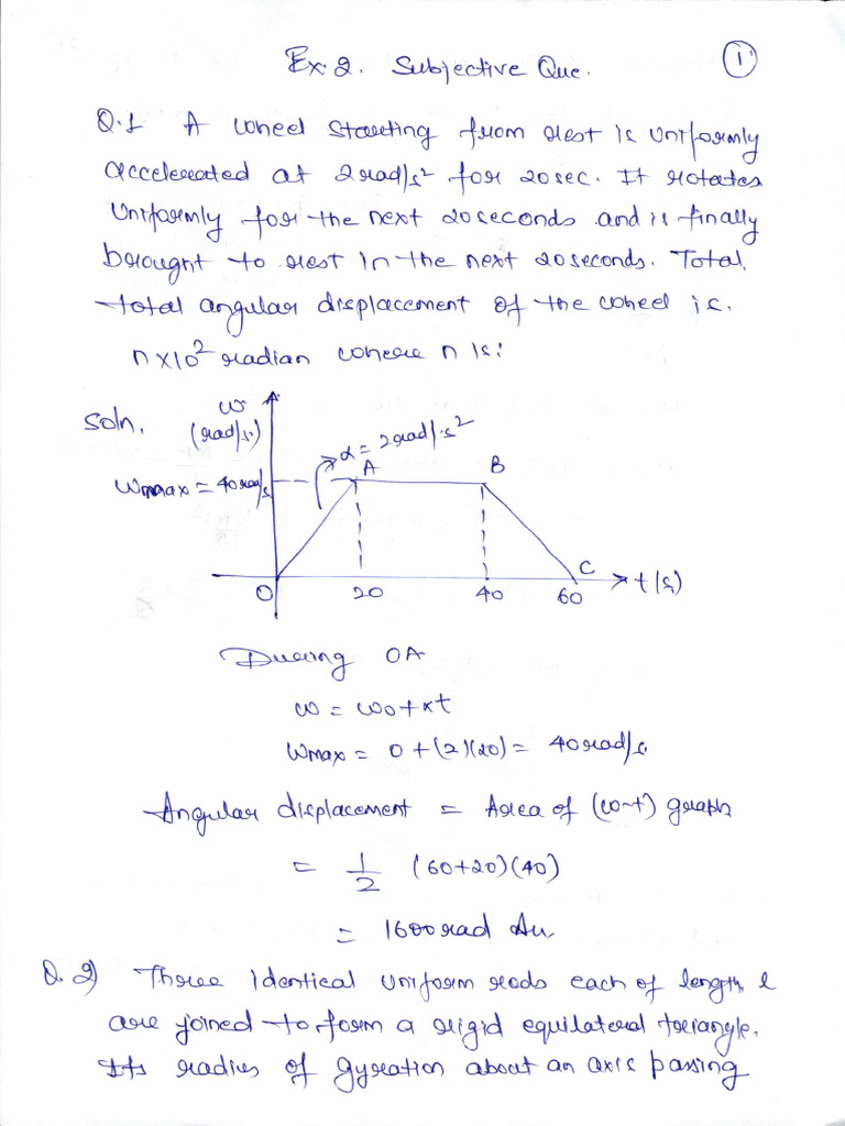 Rotational Motion Ex-2 Subjective Solutions | PDF