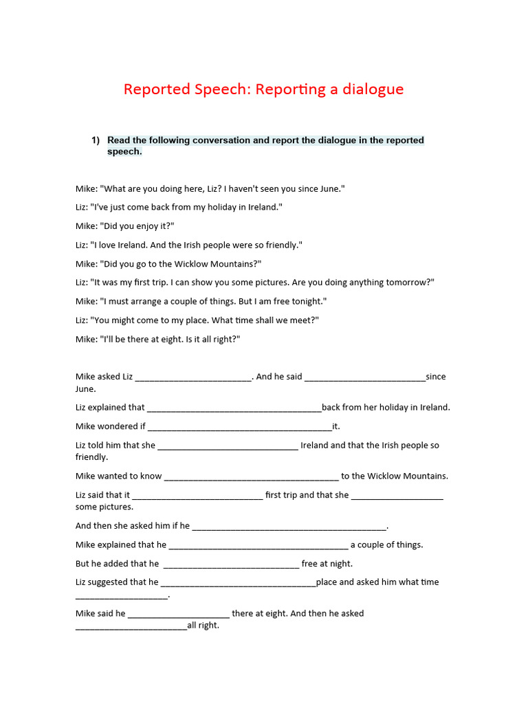 Reported Speech - Dialogues | PDF