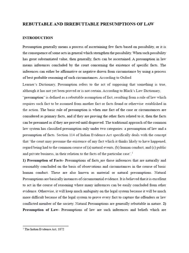 Rebuttable vs. Irrebuttable Presumptions | PDF | Burden Of Proof (Law ...