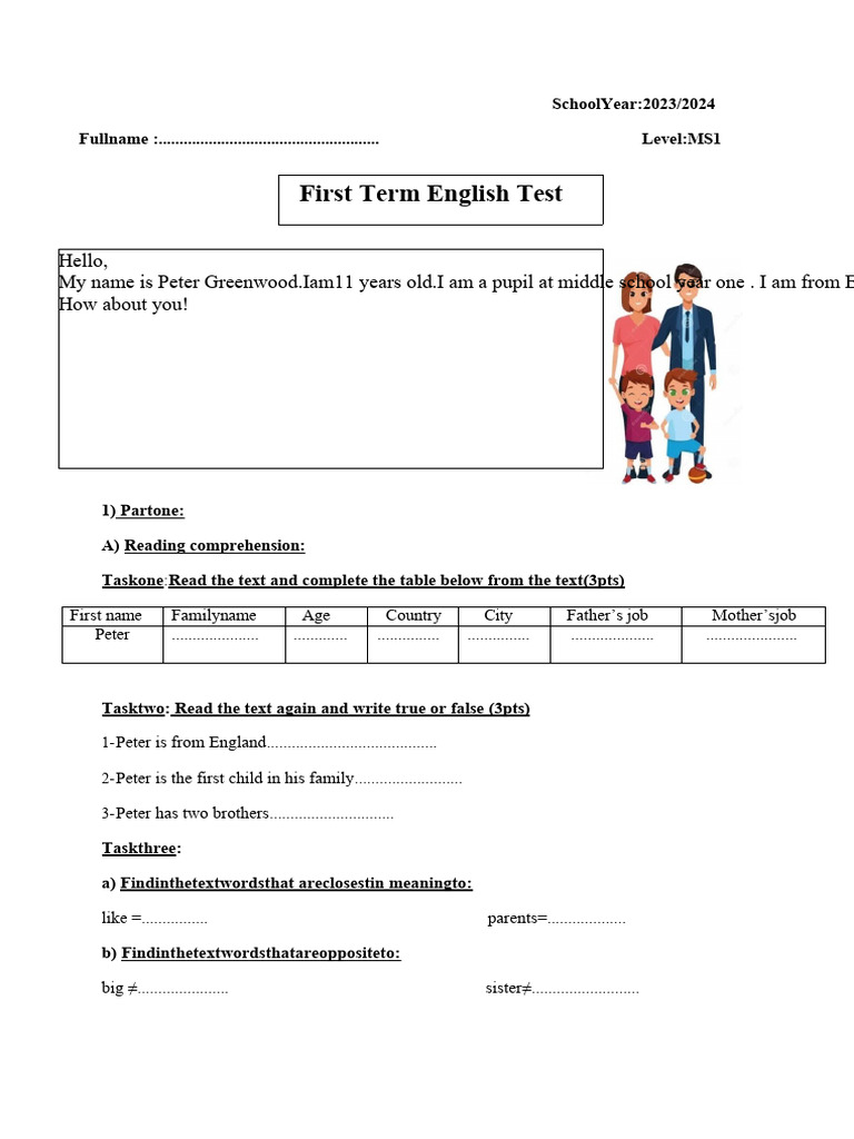 FIRST TERM ENGLISH EXAM Bel. | PDF | Social Institutions