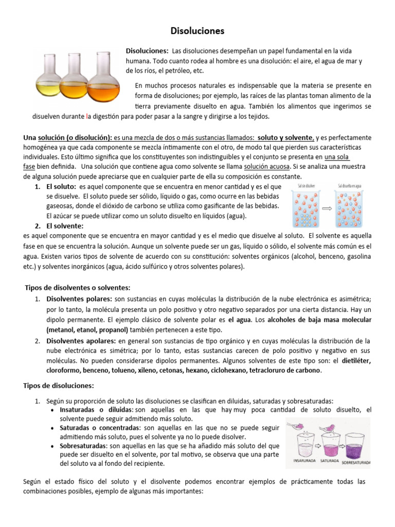Disoluciones y Concentración | PDF | Solubilidad | Concentración