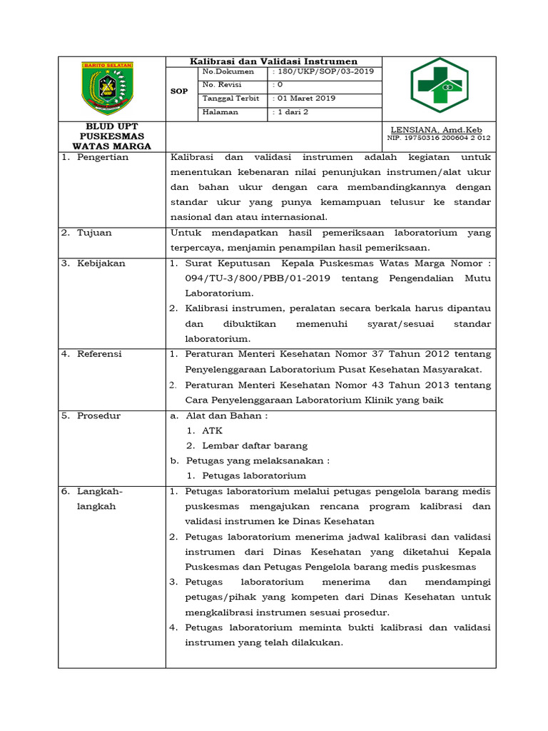 Sop Kalibrasi Dan Validasi Instrumen | PDF