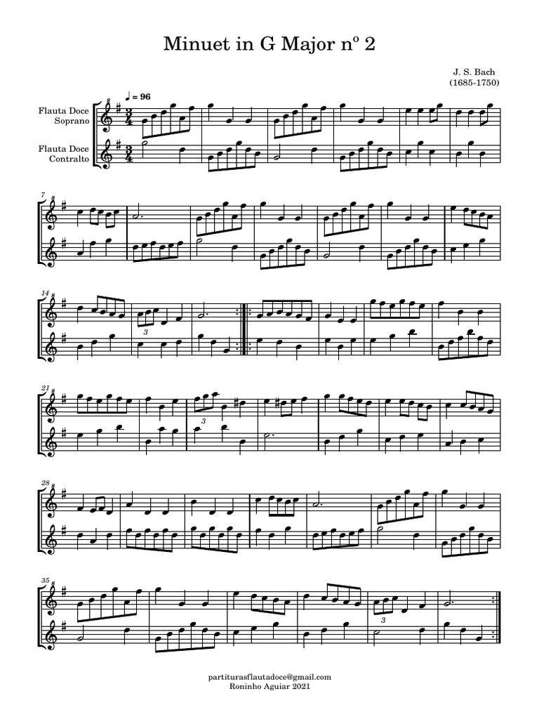 Bach's Minuet in G Major for Violin | PDF