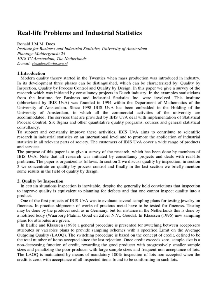 Real-Life Problems and Industrial Statistics | PDF | Scientific Method ...