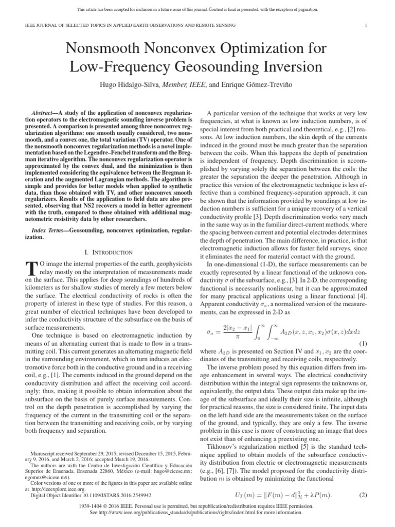 Nonsmooth Nonconvex Optimization For Low Frequency Geosounding Inversion Download Free Pdf