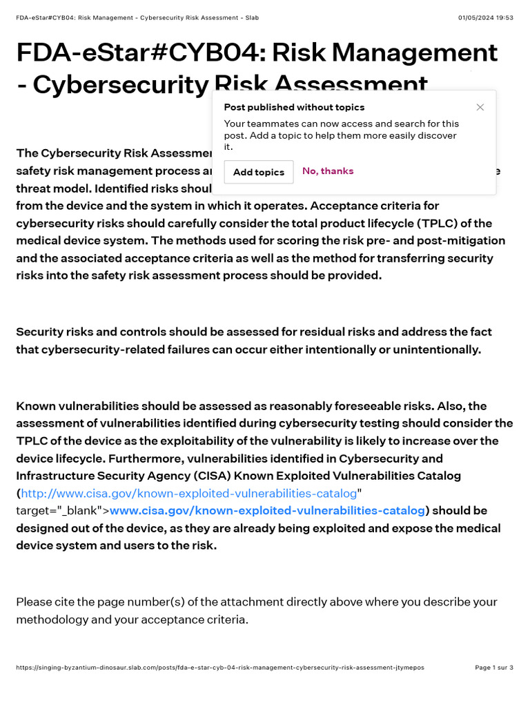 FDA Cybersecurity Risk Assessment Guide | PDF | Computer Security ...