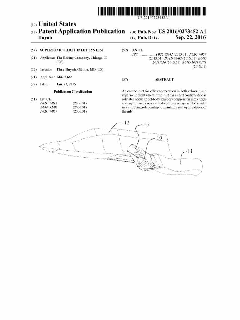 US20160273452A1 (BoeingCaretIntake) | PDF | Mach Number | Drag (Physics)