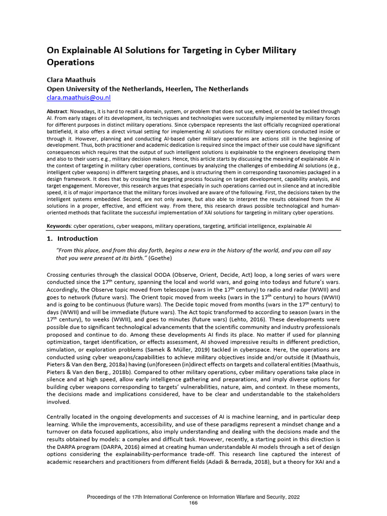 On Explainable AI Solutions For Targeting in Cyber Military Operations ...