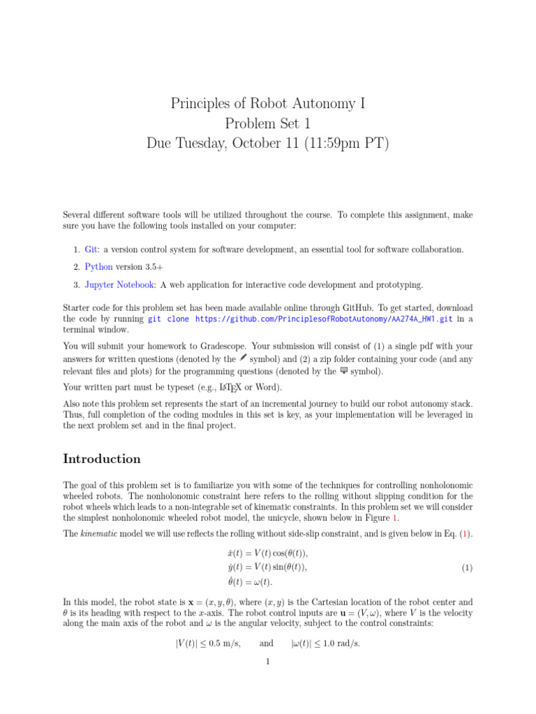 HW 1 | PDF | Control Theory | Kinematics