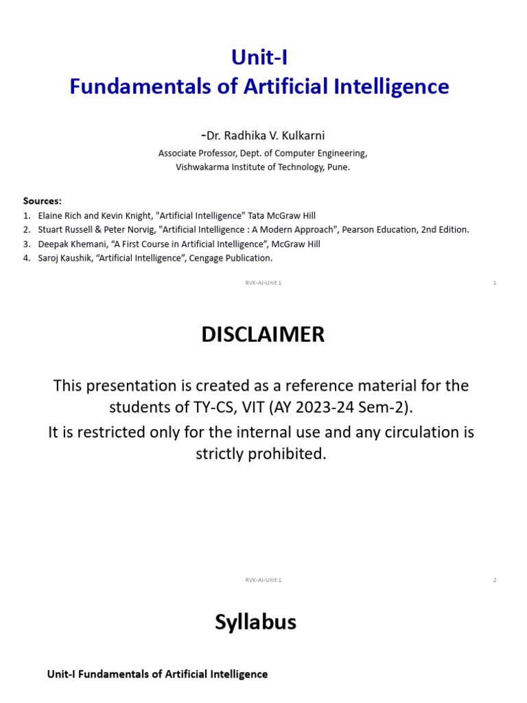 Unit I-Fundamentals of Artificial Intelligence | PDF | Artificial ...
