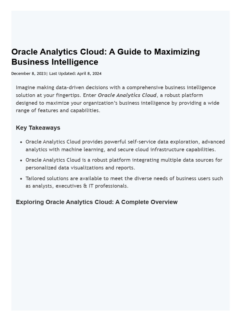 Oracle Analytics Cloud - A Guide To Maximizing Business Intelligence | Download Free PDF | Cloud ...