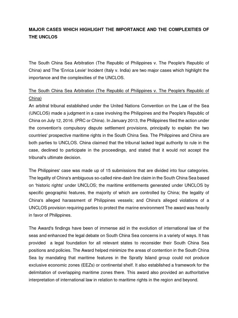 Major Cases Which Highlight The Importance and The Complexities of The Unclos | PDF | United ...