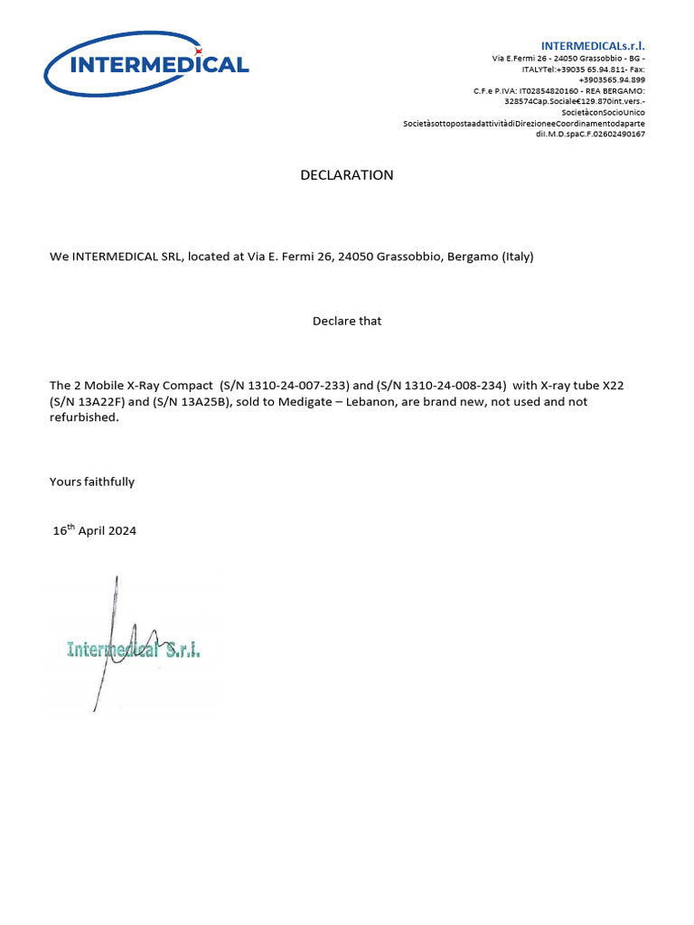 Medical Equipment Declaration | PDF