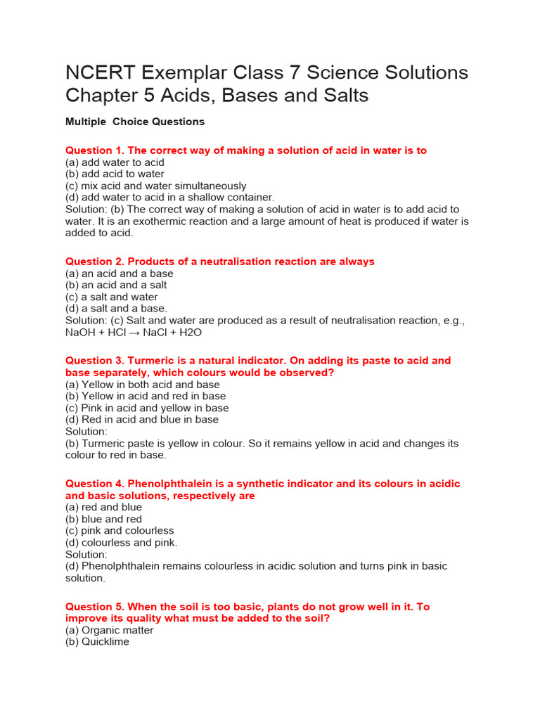 NCERT Exemplar Acid Base and Salts | PDF | Acid | Sodium Bicarbonate
