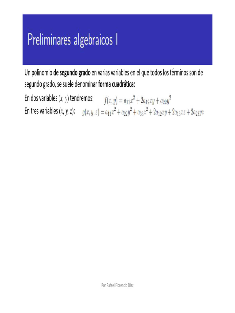 Tema 3 Parte 3 Preliminares de Algebra Formas Cuadraticas | PDF ...