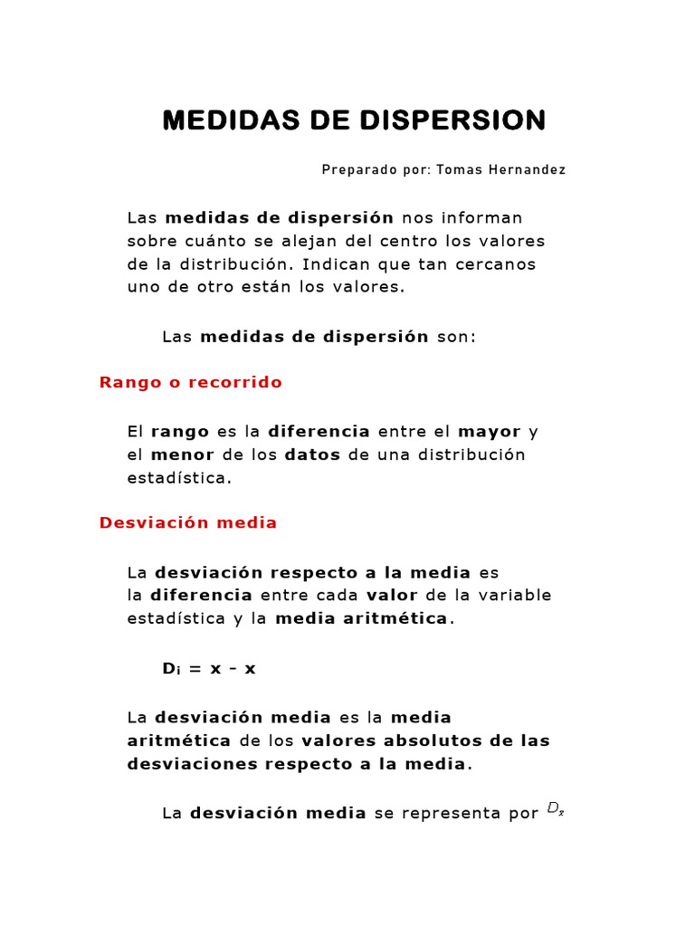 Medidas de DispersiÃ N | PDF | Diferencia | Desviación Estándar