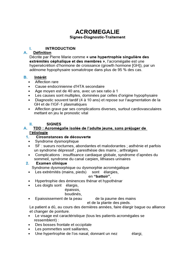 Acromégalie : Diagnostic et Traitement | PDF | Spécialités médicales ...