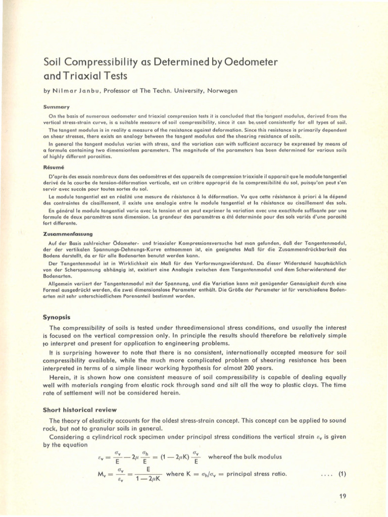 1963 - Janbu - Soil Compressibility As Determined by Oedometer and ...