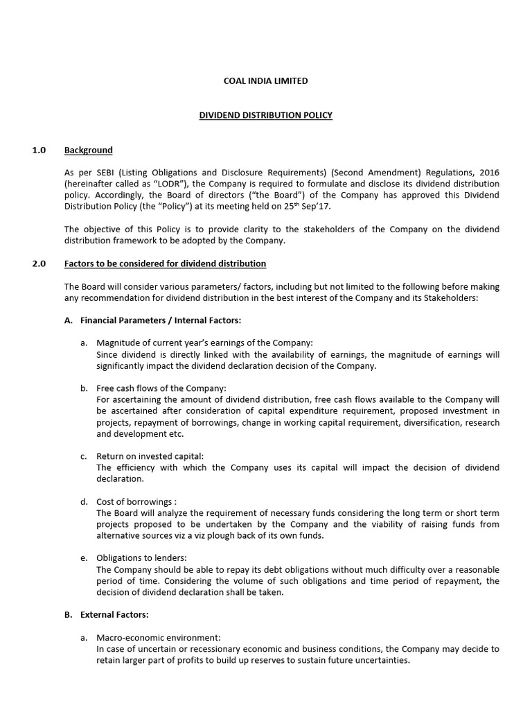 Dividend Distribution Policy of Coal India Limited 25102017 QwCV1sY ...